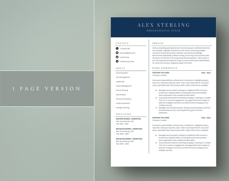 Modern Resume Template, Resume Word, Resume Google Docs, 1-3 Page ...