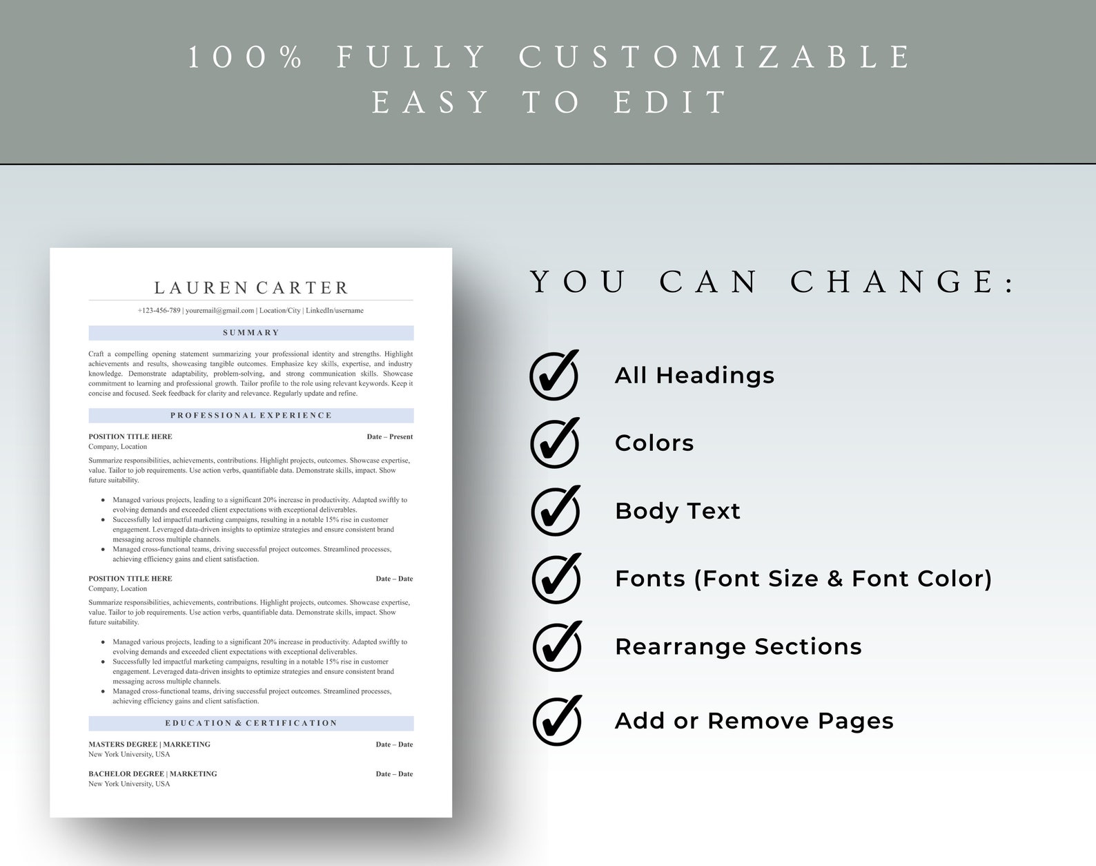 ATS Resume Template, ATS Friendly Resume Template, Google Docs, Word, 1 ...
