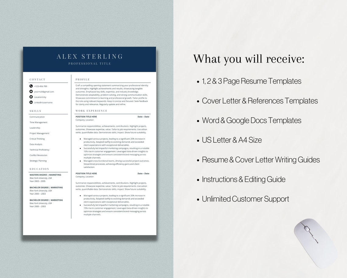 Modern Resume Template, Resume Word, Resume Google Docs, 1-3 Page ...