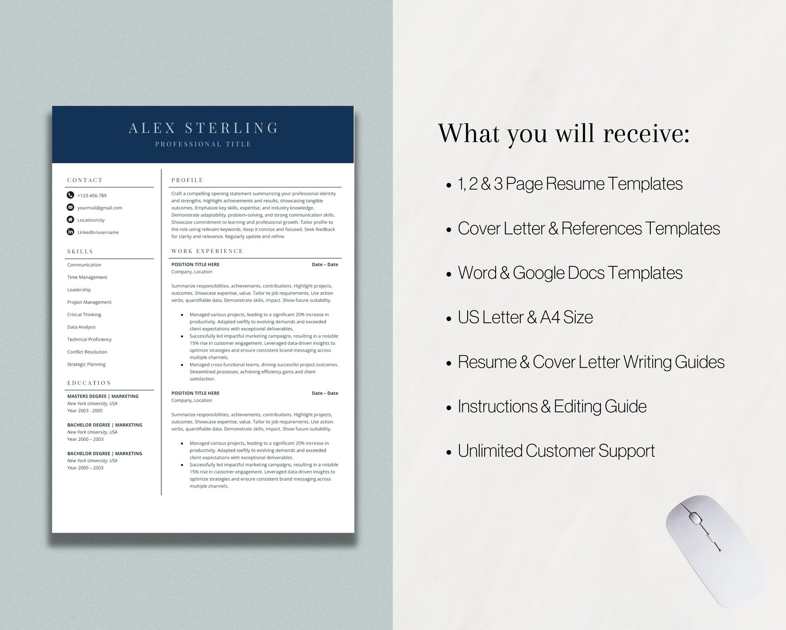 Modern Resume Template, Resume Word, Resume Google Docs, 1-3 Page ...