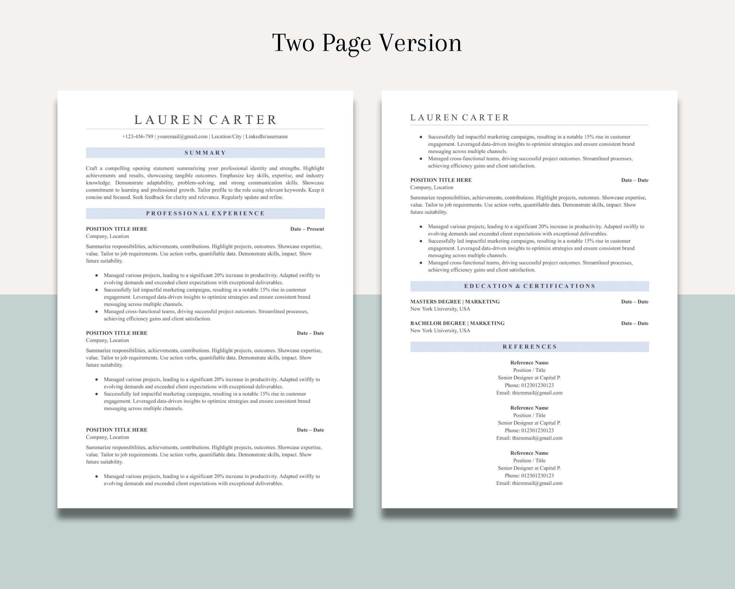 ATS Resume Template, ATS Friendly Resume Template, Google Docs, Word, 1 ...