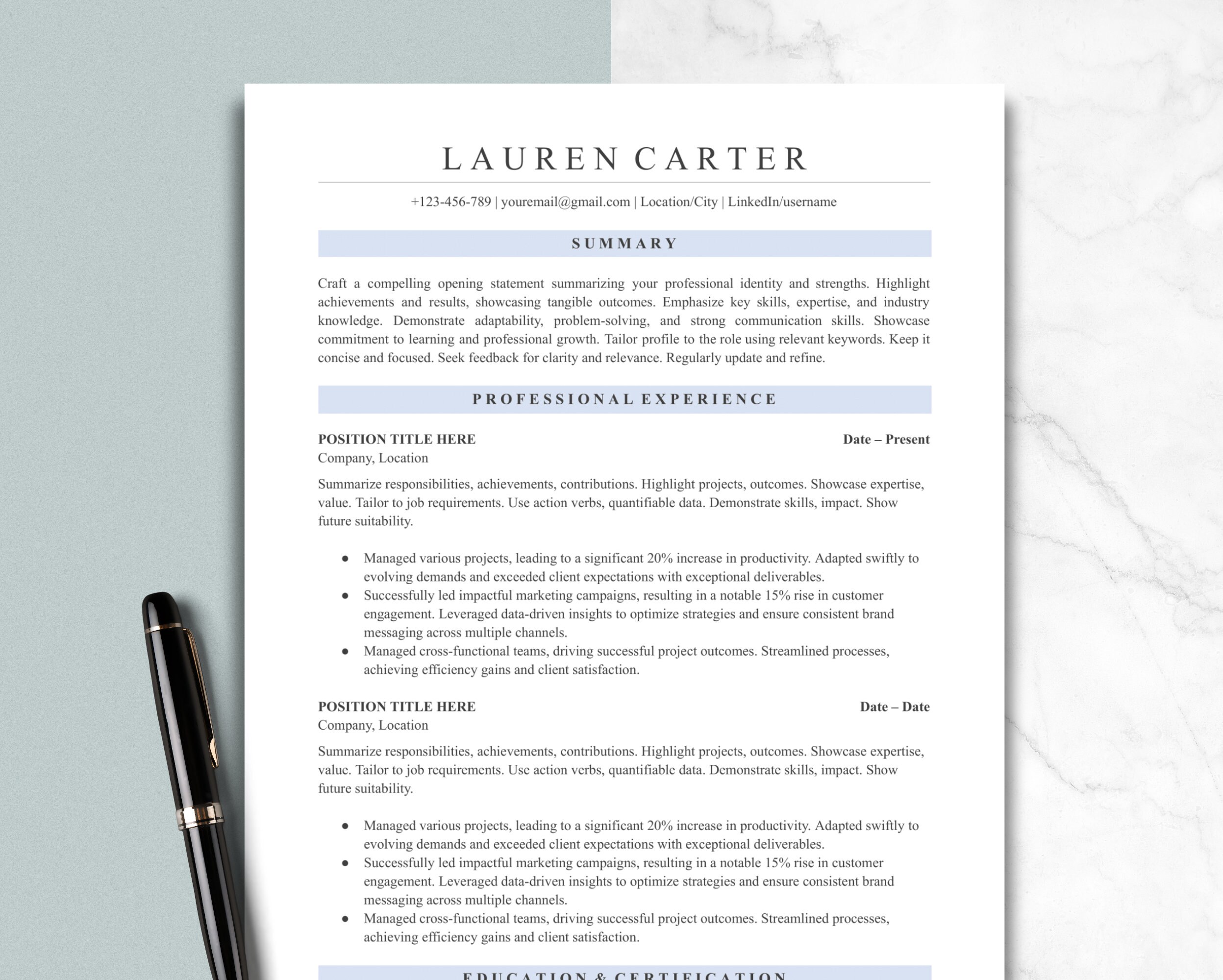 ATS Resume Template, ATS Friendly Resume Template, Google Docs, Word, 1 ...