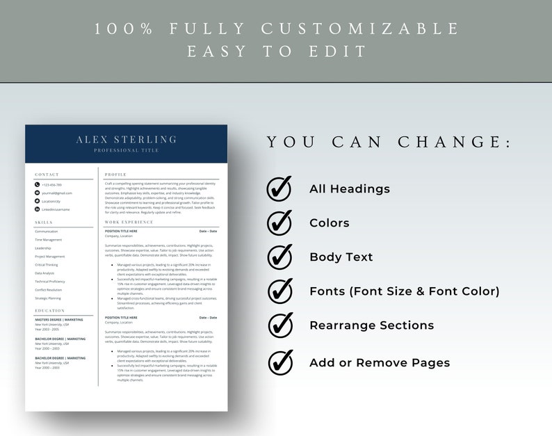 Modern Resume Template, Resume Word, Resume Google Docs, 1-3 Page ...