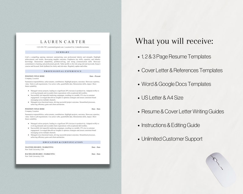 ATS Resume Template, ATS Friendly Resume Template, Google Docs, Word, 1 ...