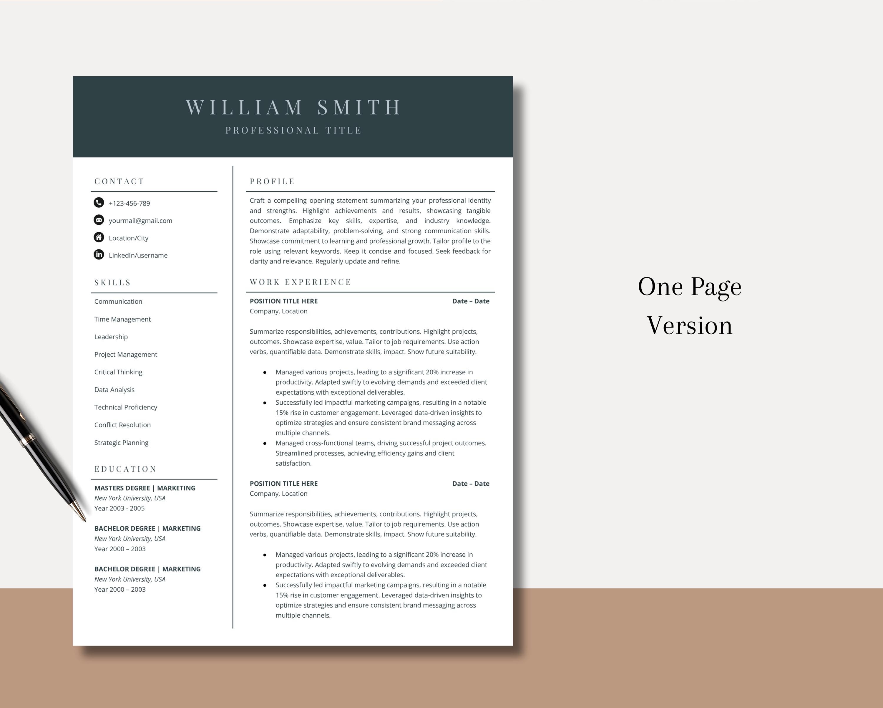 Modern Resume Template, Resume Google Docs, Resume Word, 1-3 Page ...