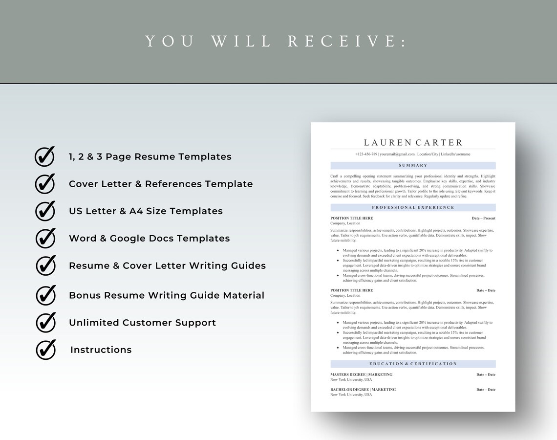 ATS Resume Template, ATS Friendly Resume Template, Google Docs, Word, 1 ...