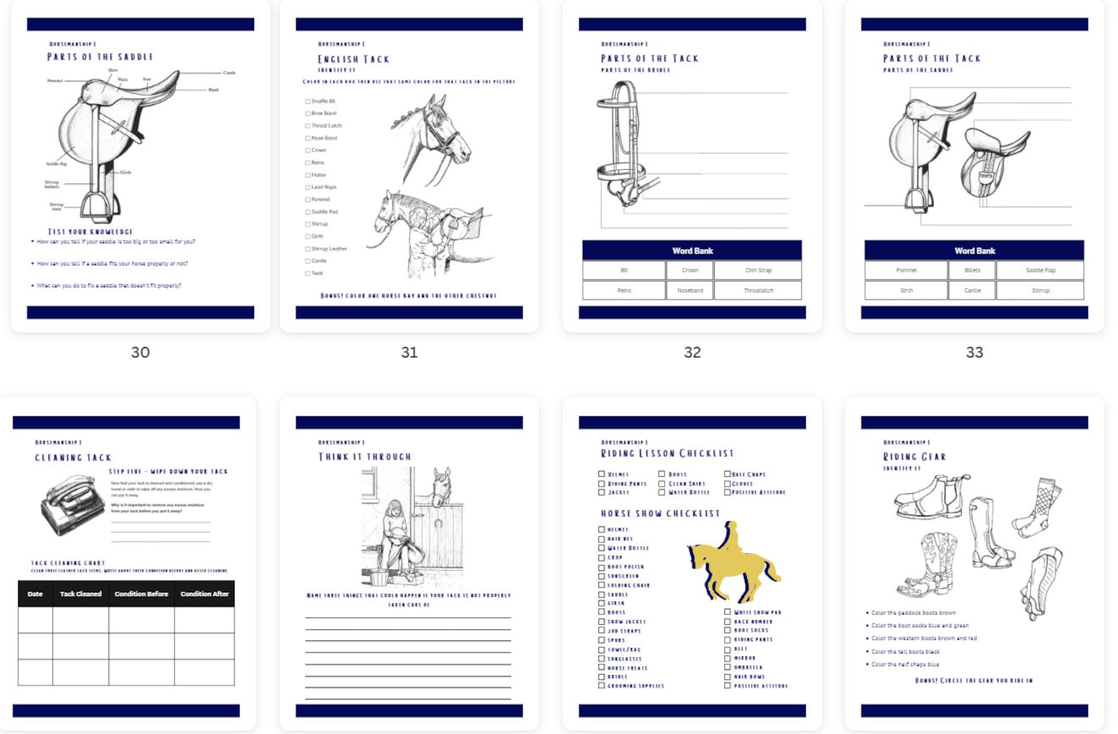 Beginner Rider's Horsemanship Workbook for Digital Download, Horse ...
