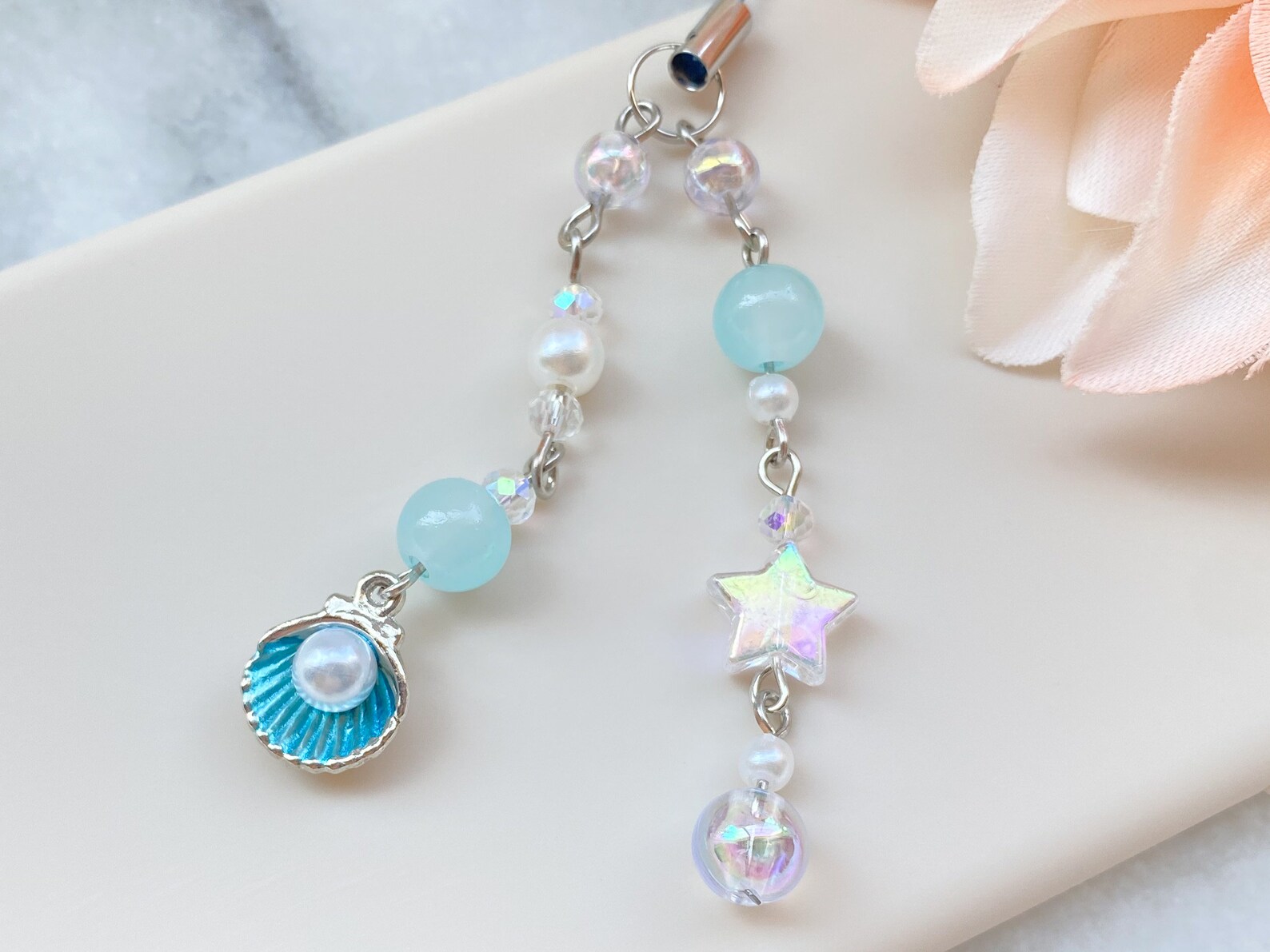 Blue Pearl Shell Phone Charms, Kawaii Keychain, Y2k Charms, Handmade ...