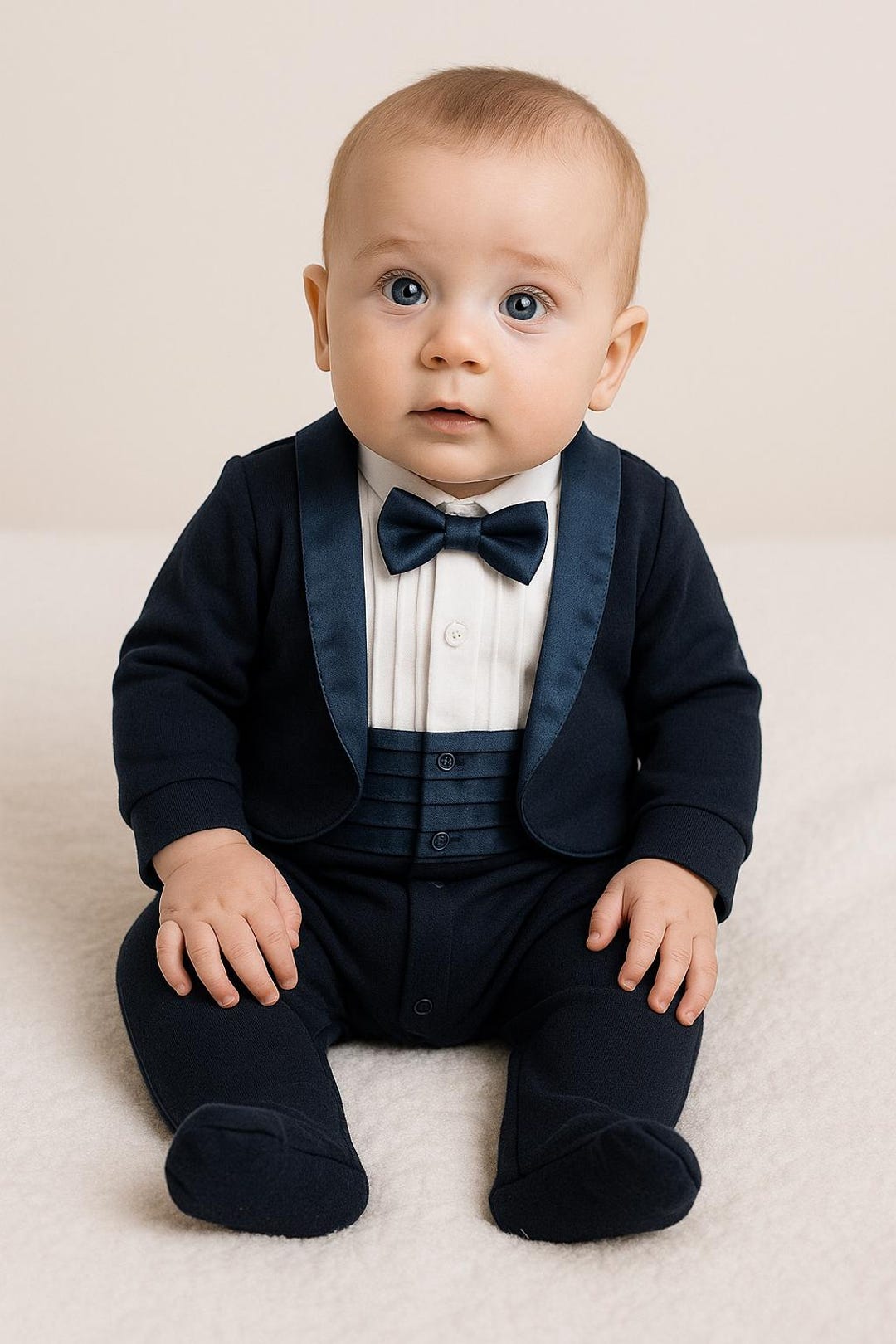 Baby Boy Tuxedo Romper | Formal Bow Tie Outfit, Photoshoot Suit - Etsy