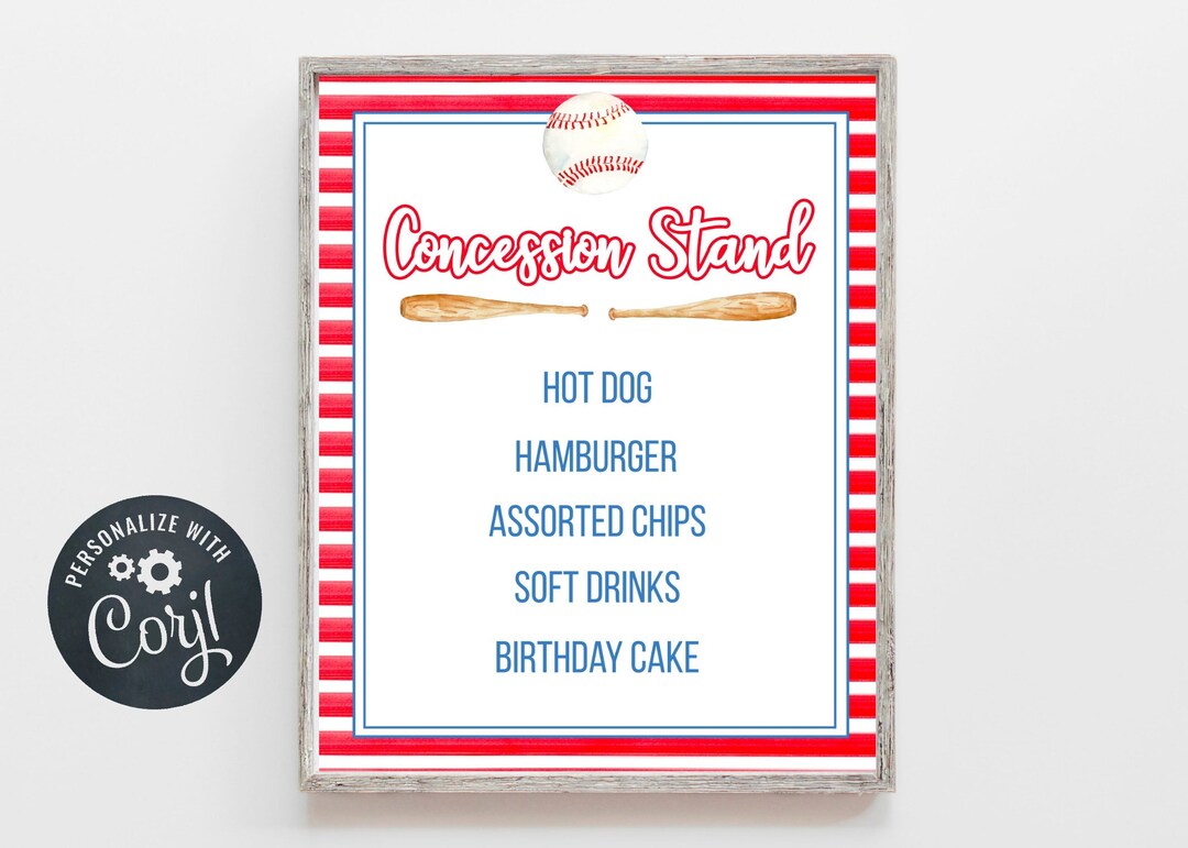 Editable Baseball Concessions Menu Sign | Digital File | Baseball Party ...