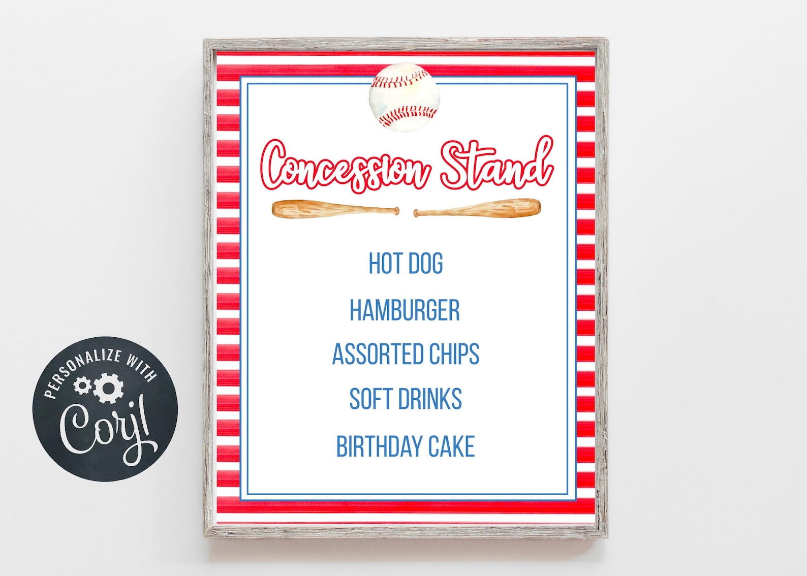 Editable Baseball Concessions Menu Sign Digital File Baseball Party ...