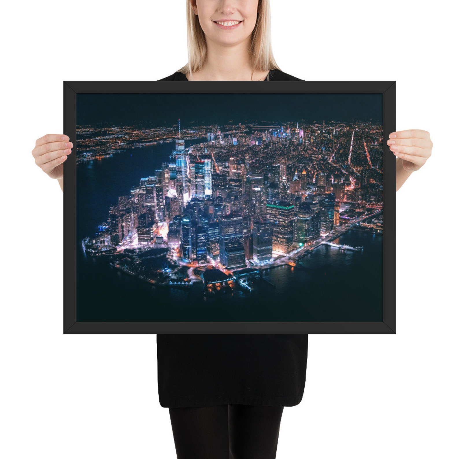 New York City Manhattan at Night Framed Poster - Etsy
