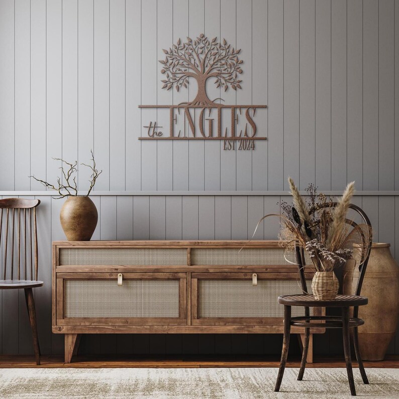 Personalized Family Tree Last Name Metal Sign–elegant Custom Home Decor ...