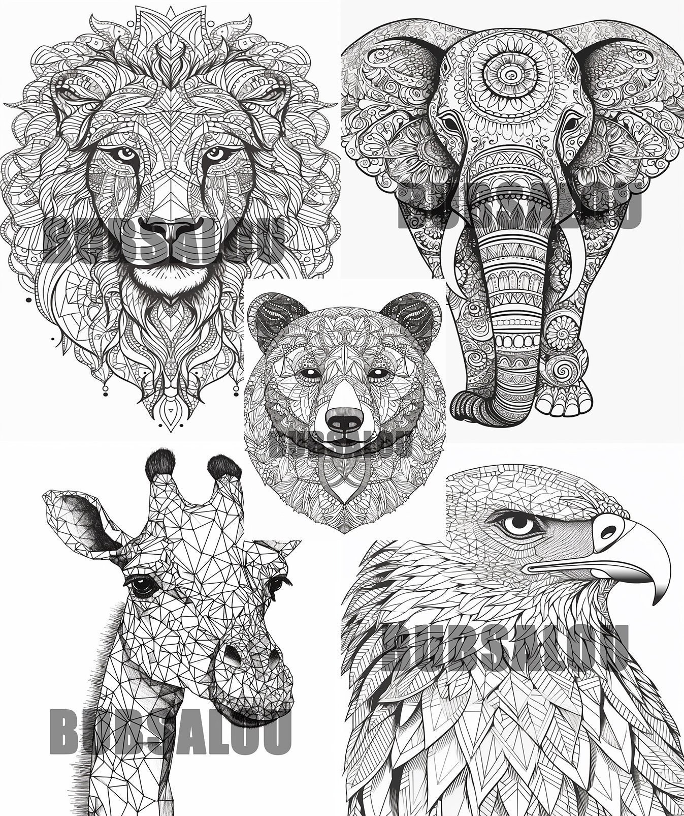 Geometric Animals Coloring Pages - Etsy