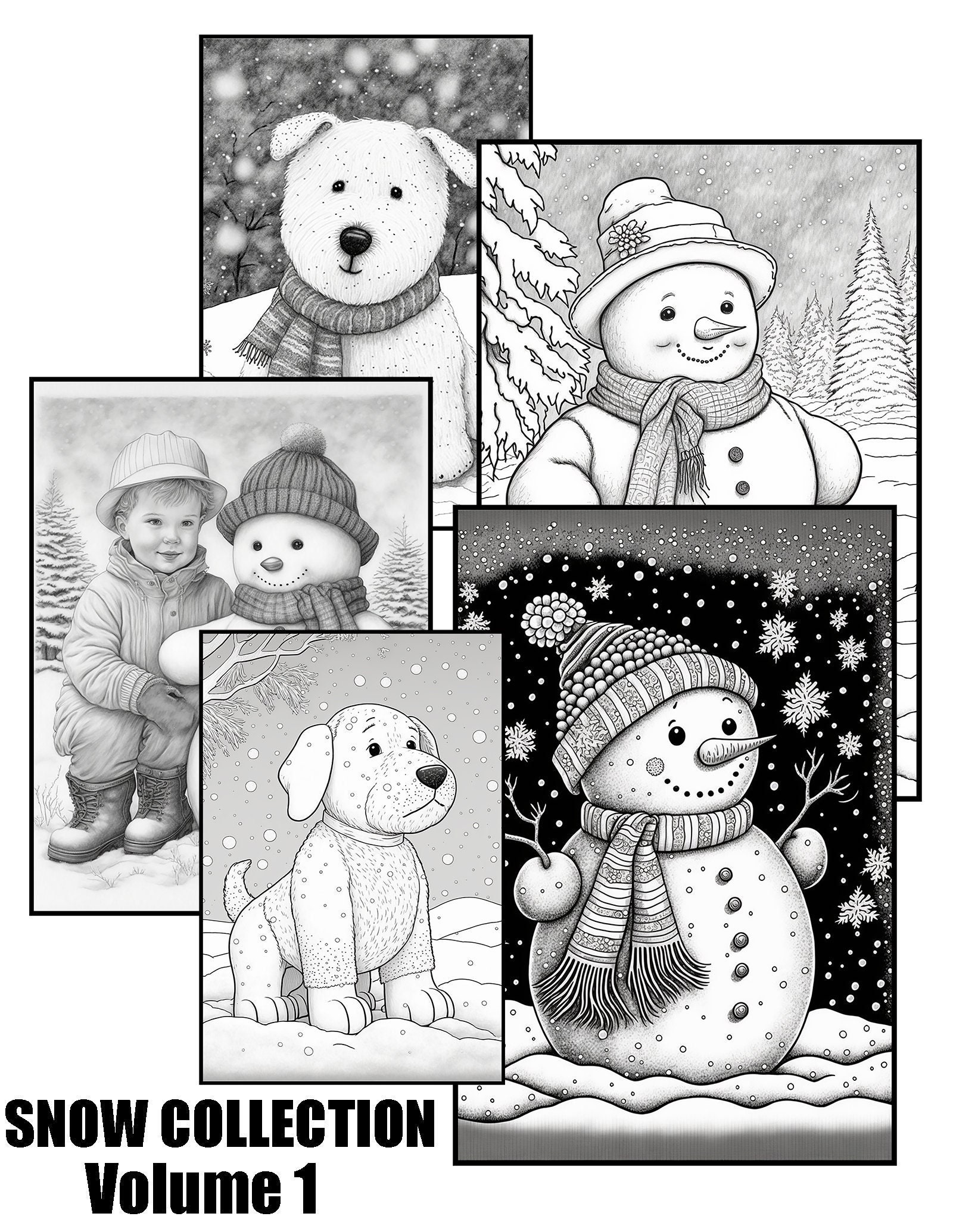 Coloring Book Pages Snow Collection Volume 1 Snowman and Snowdogs - Etsy