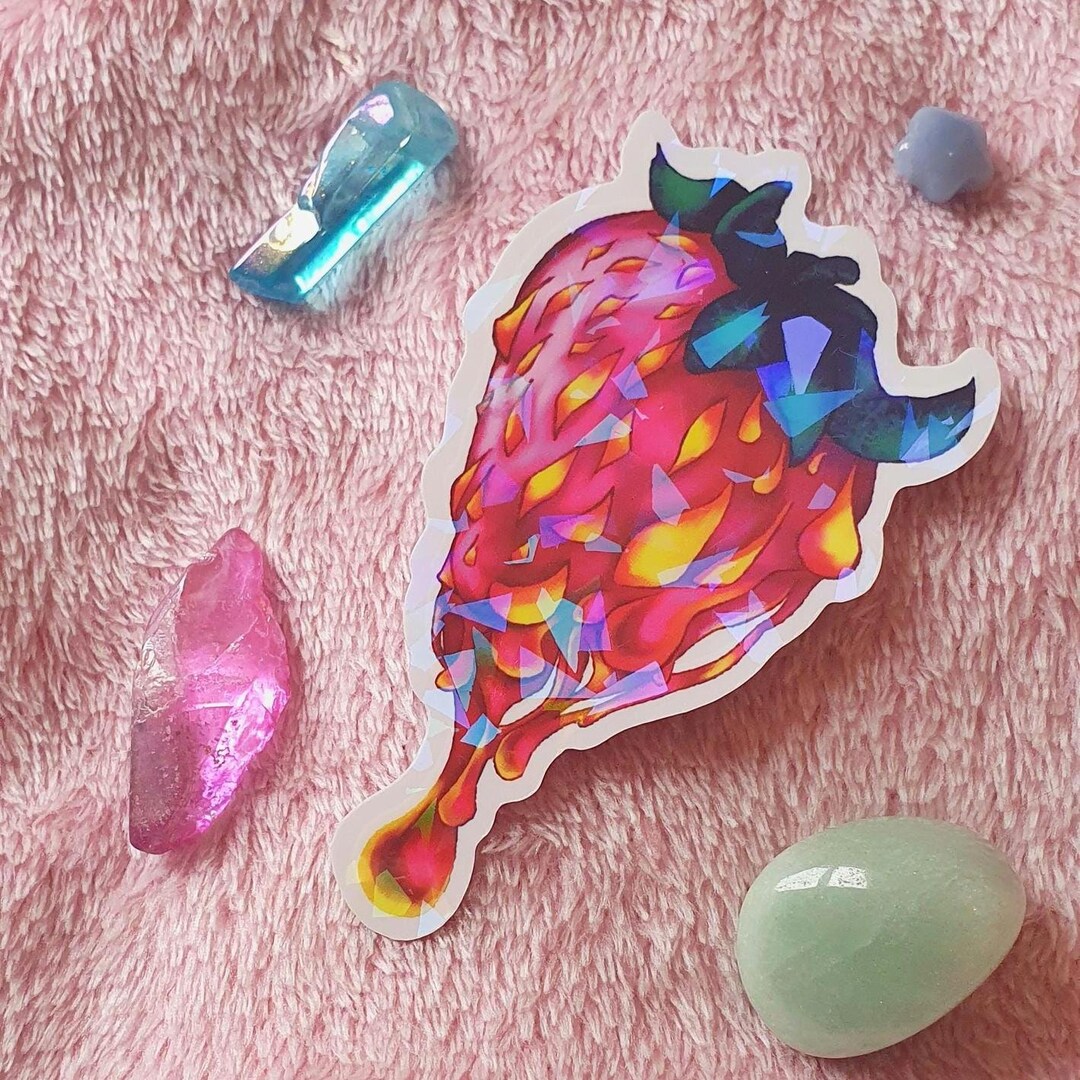 Melting Strawberry Trippy Broken Glass Holographic Sticker - Etsy