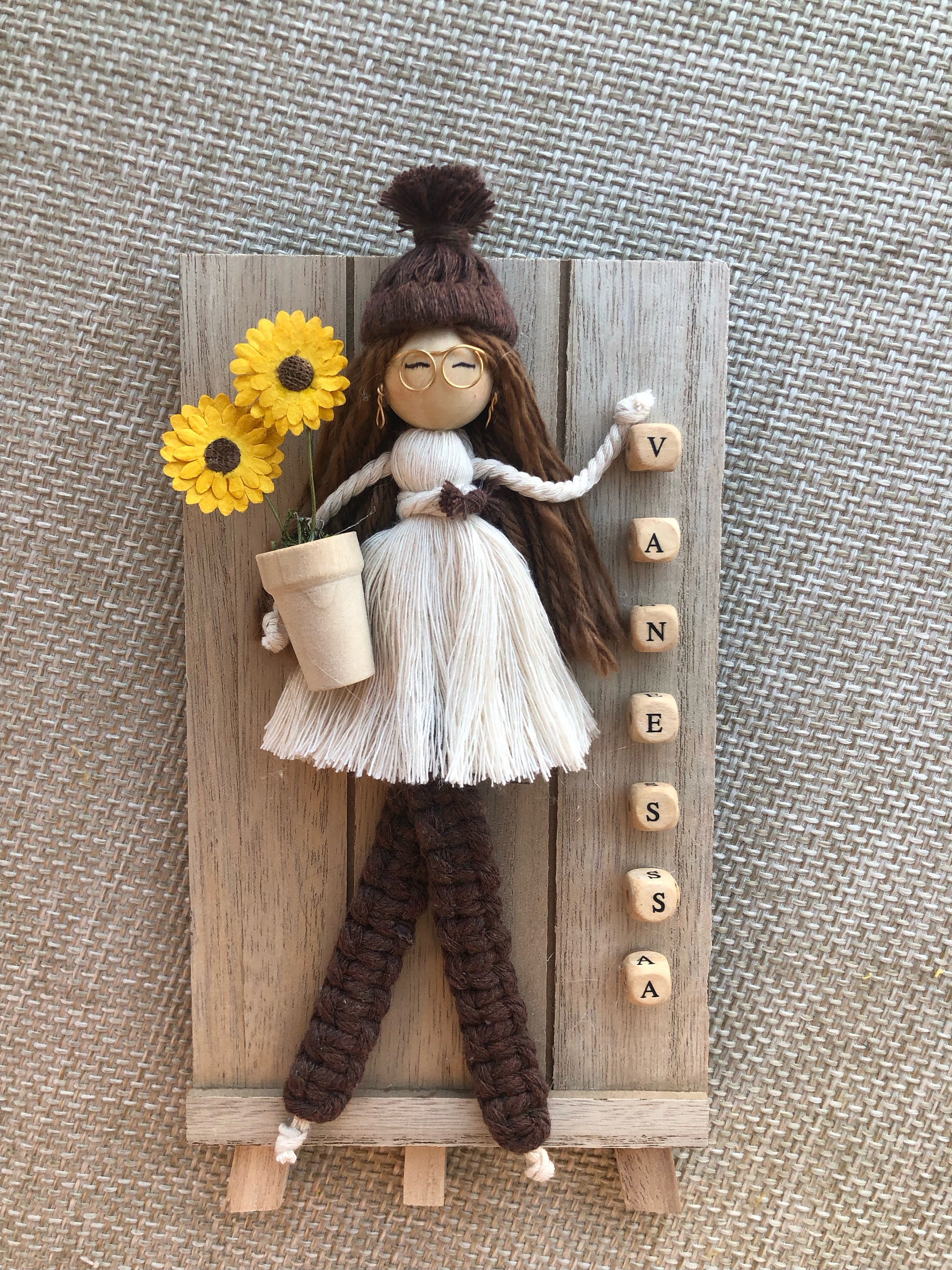 Handmade Macrame Doll, Wall Decor, Macrame on Frame, Gift for Her ...