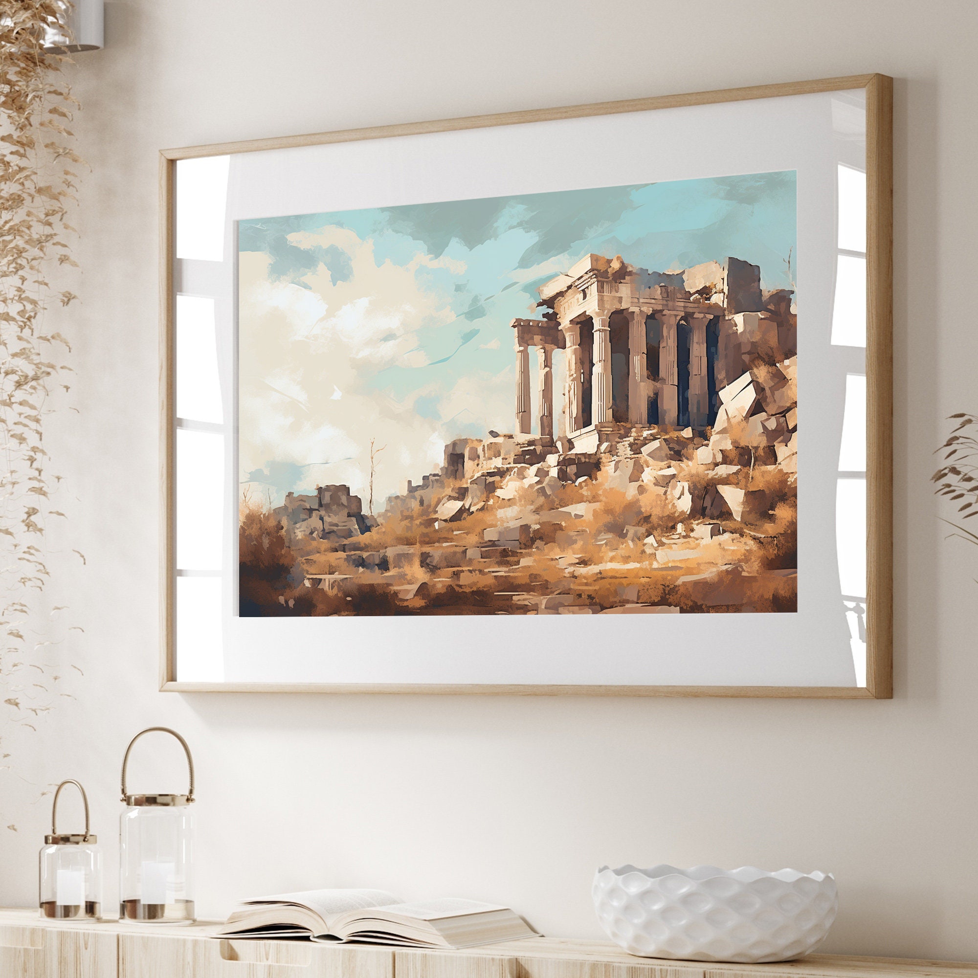 Ancient Ruins Decor Vintage Print Archaeological Site Digital Oil ...