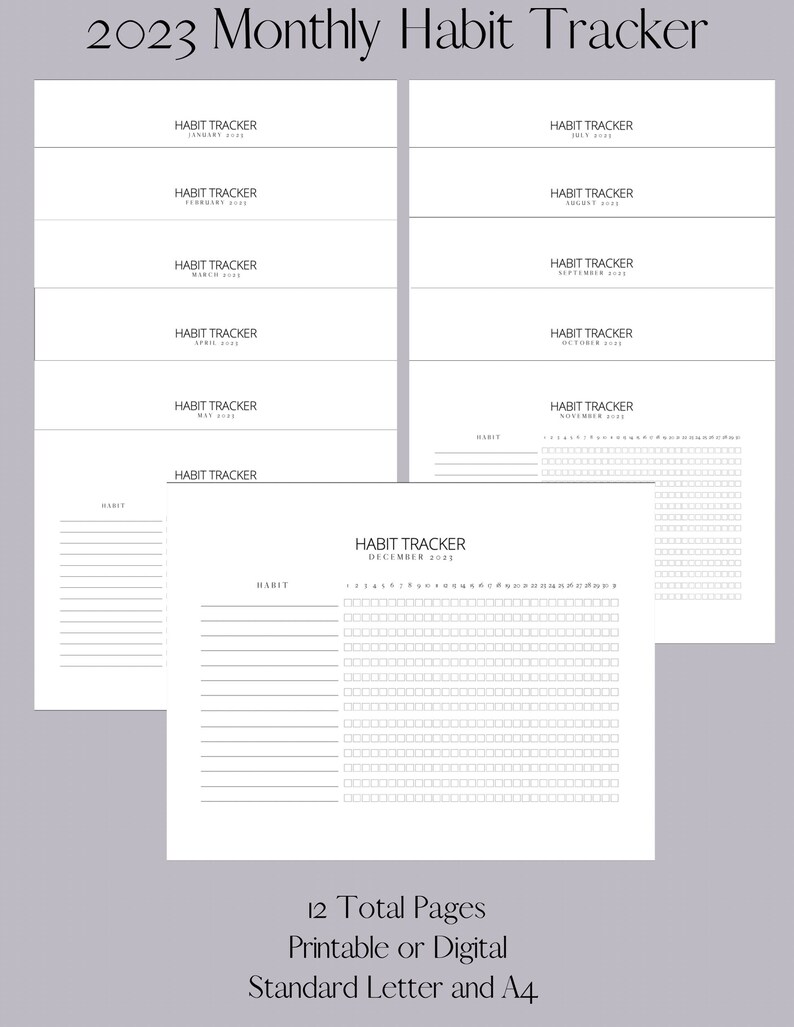 Monthly Habit Tracker Printable Landscape, Habit Tracker Template ...