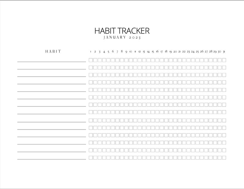 Monthly Habit Tracker Printable Landscape, Habit Tracker Template ...