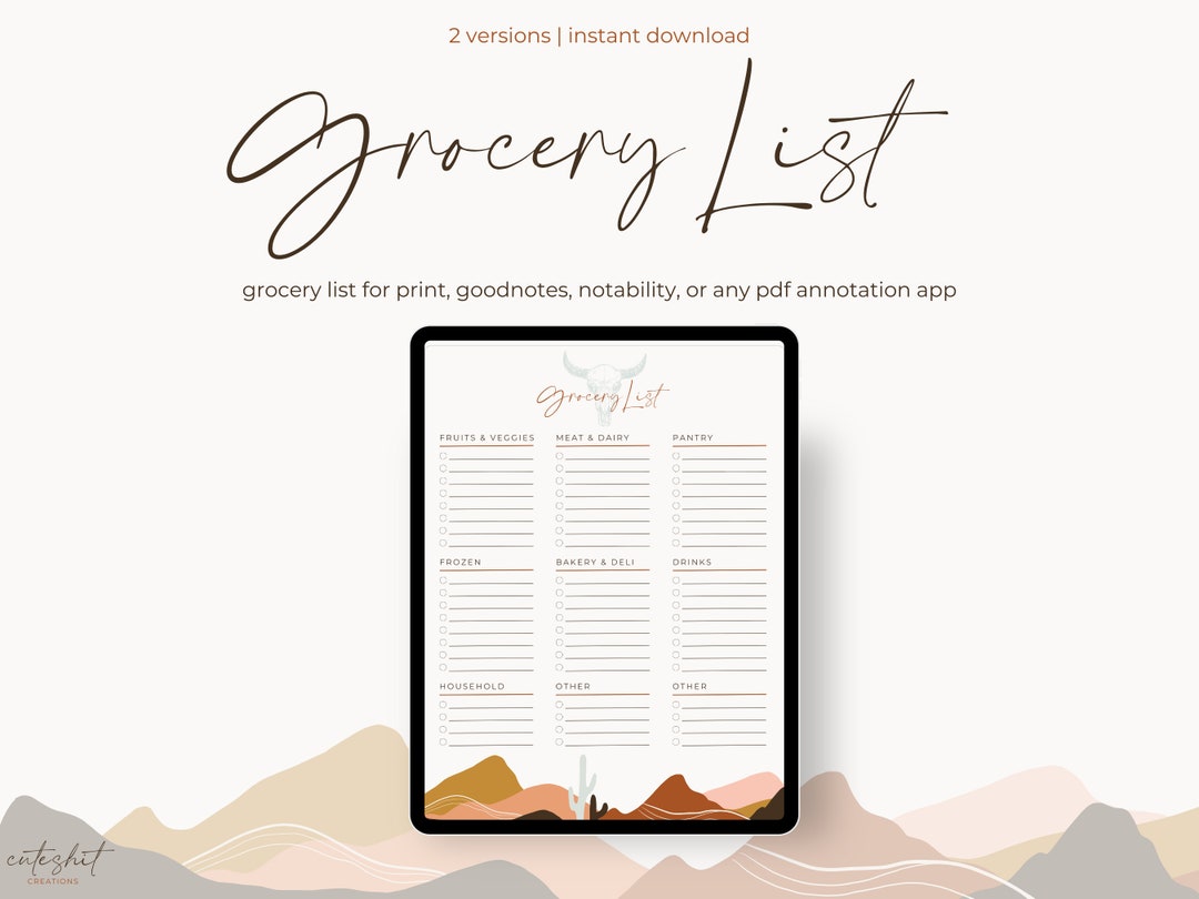 Grocery List Printable Template, Grocery Planner, Food Shopping List ...