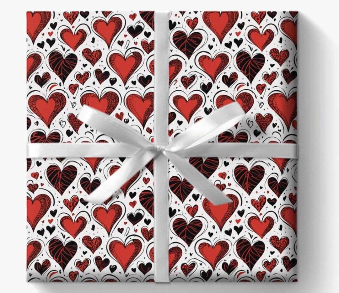 Black and Red Heart Wrapping Paper - Etsy