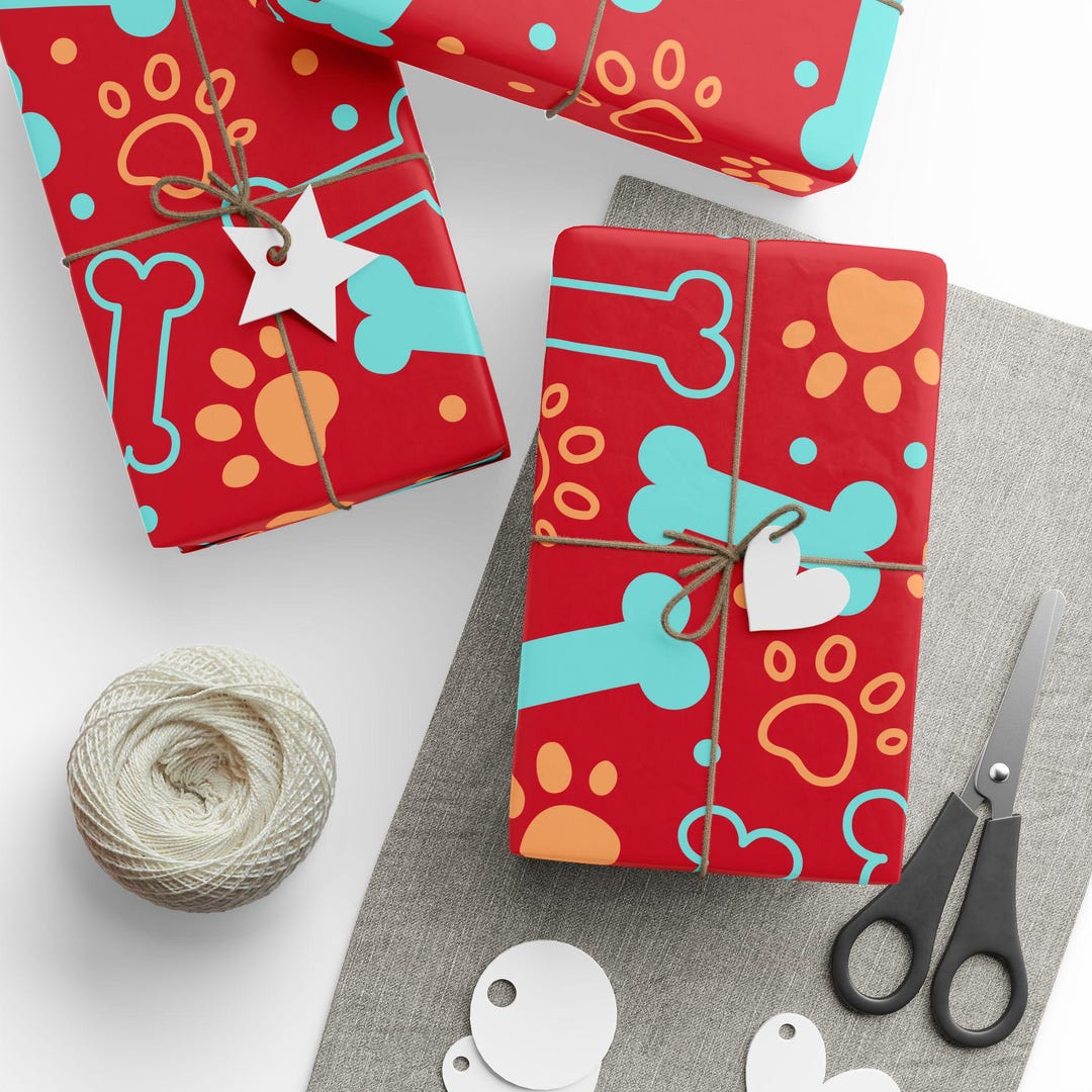 Dog Bone Wrapping Paper Red - Etsy