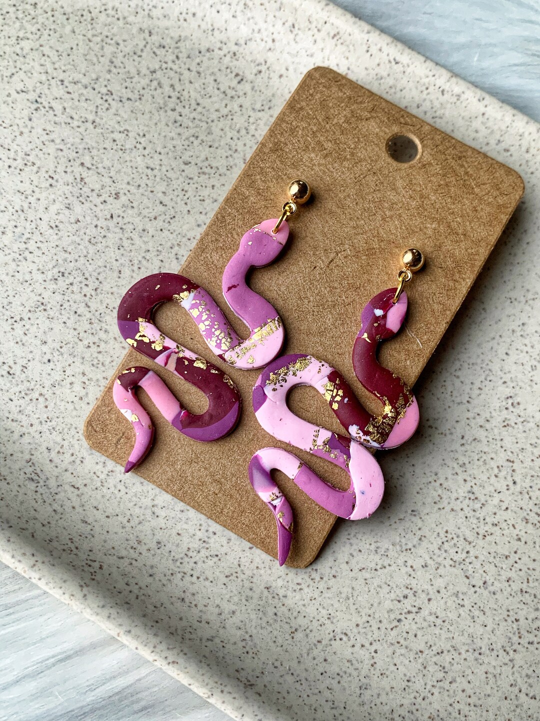Polymer Clay Snake Earrings, Marble Snake Earrings, Polymer Clay Snake ...