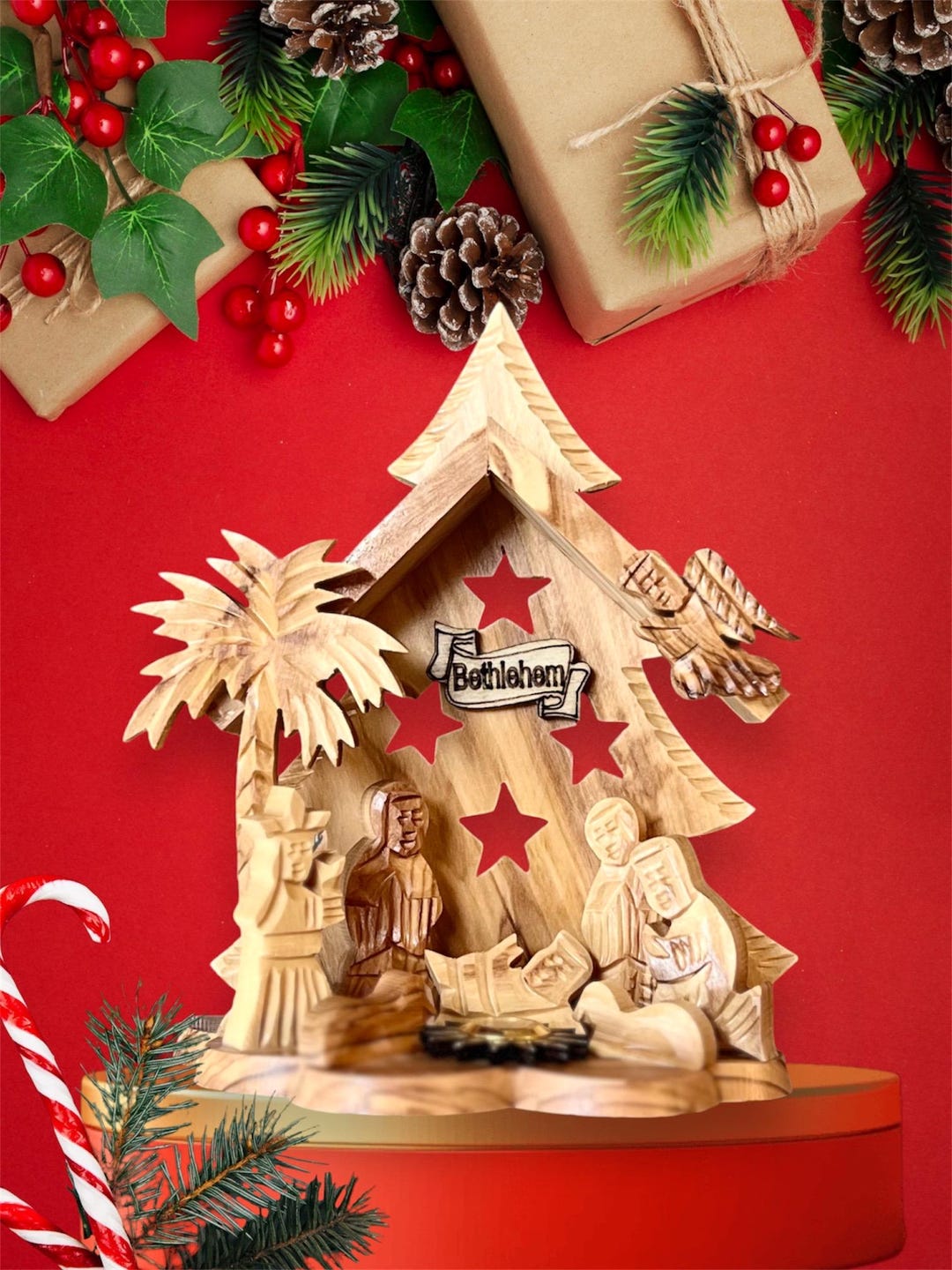 Olive Wood Nativity Set: Handcrafted Bethlehem Christmas Decor - Etsy
