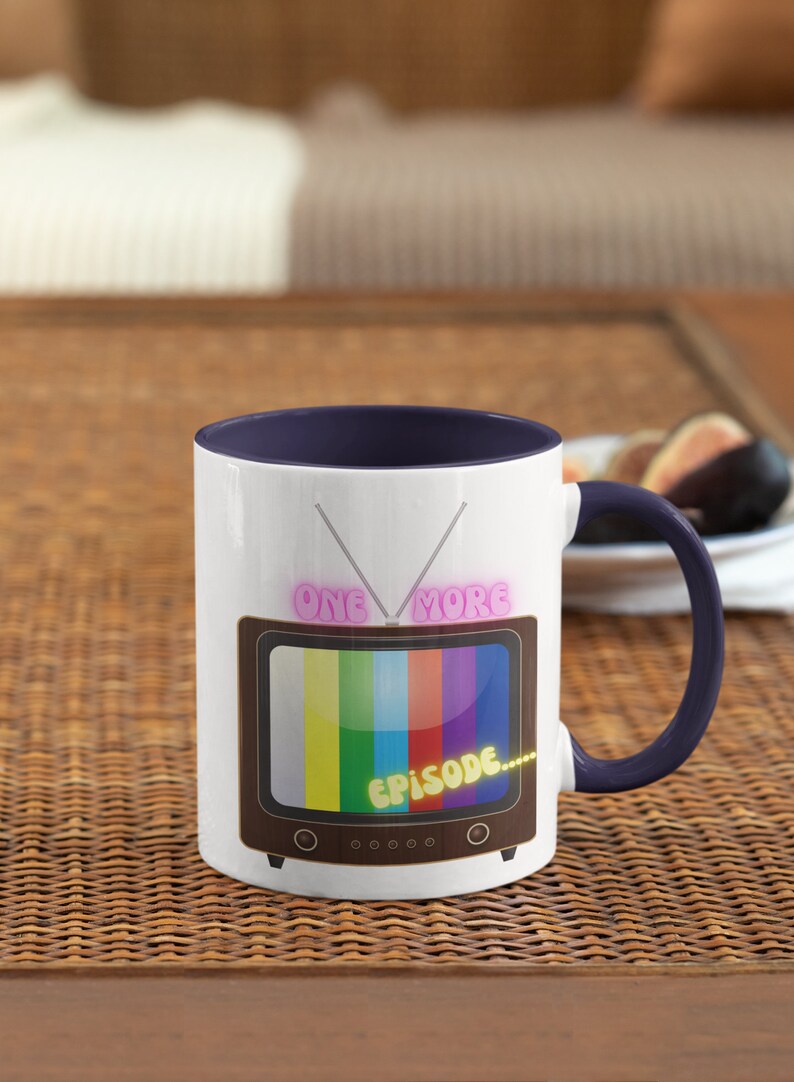 One More Episode 11/15 Oz Accent Coffee Mug TV Bunny Ears Vertical Bars ...