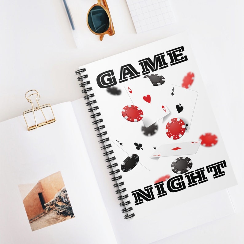 Game Night Spiral Ruled Notebook Retro Game Night Theme Floating Aces ...