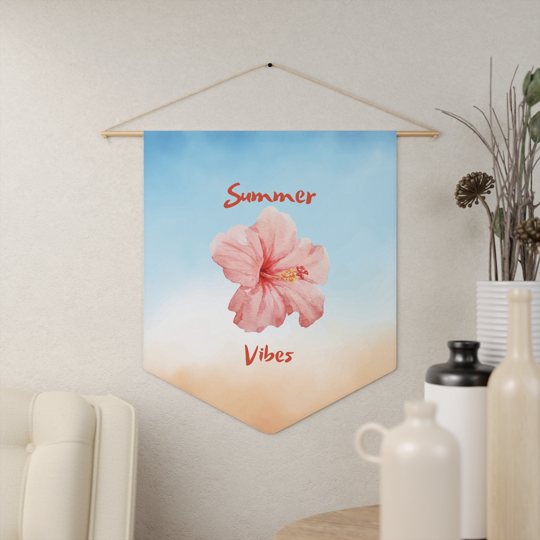 Pennant Summer Vibes Pink FLOWER Home Decor Hanging Pennant Durable ...