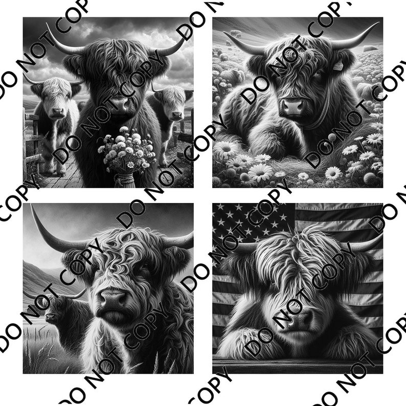 Highland Cow (4 Images) PNG Laser File With Converted Files for Slate ...