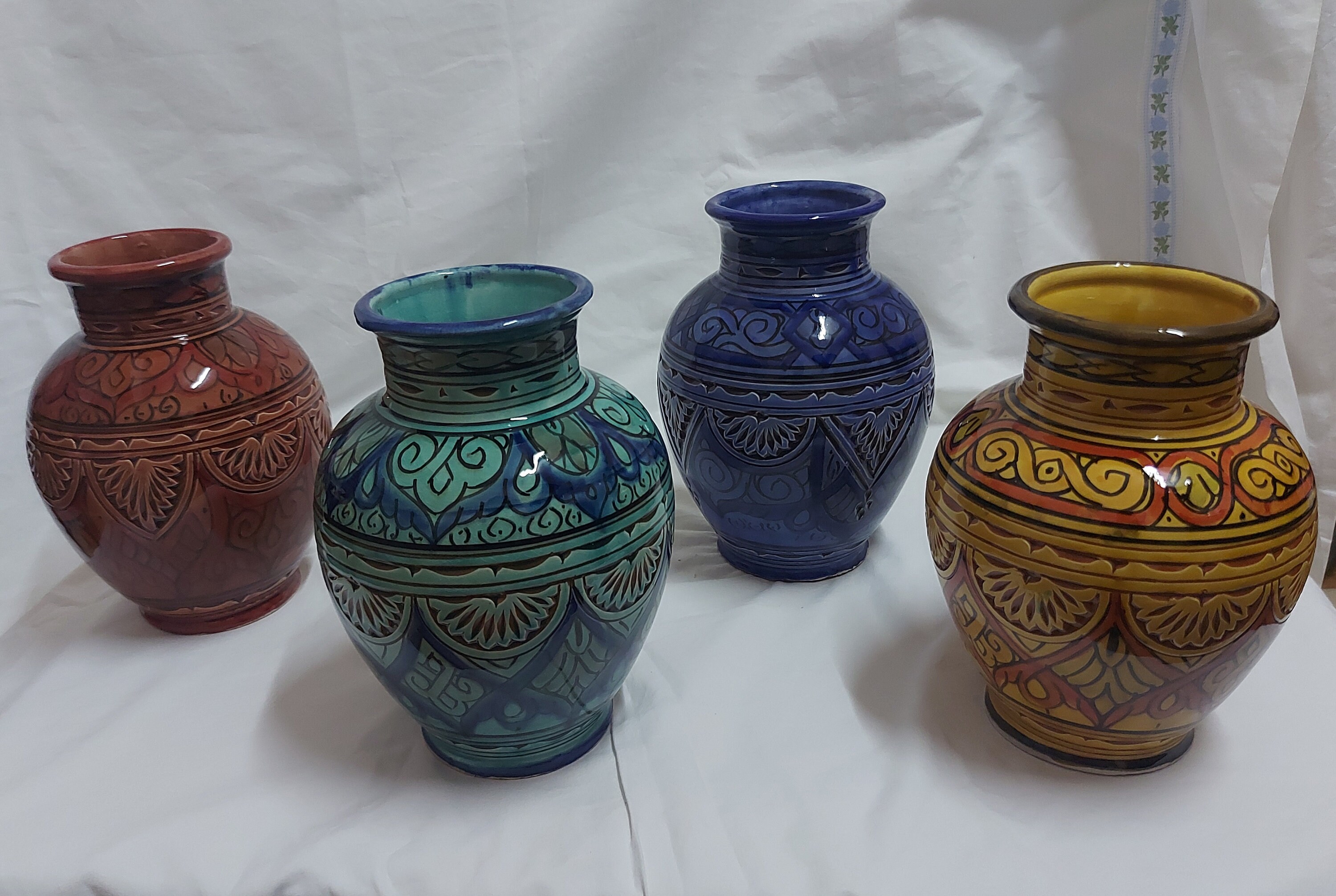 Carved Vase - Handmade and Hand Painted Vase - Pottery Clay Ceramic ...