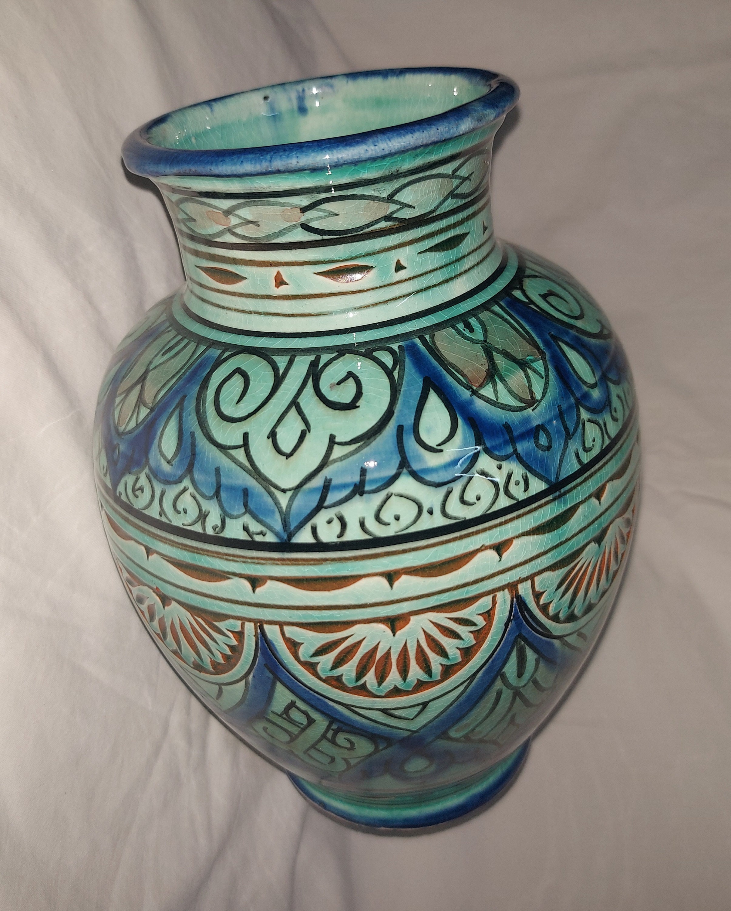 Carved Vase - Handmade and Hand Painted Vase - Pottery Clay Ceramic ...