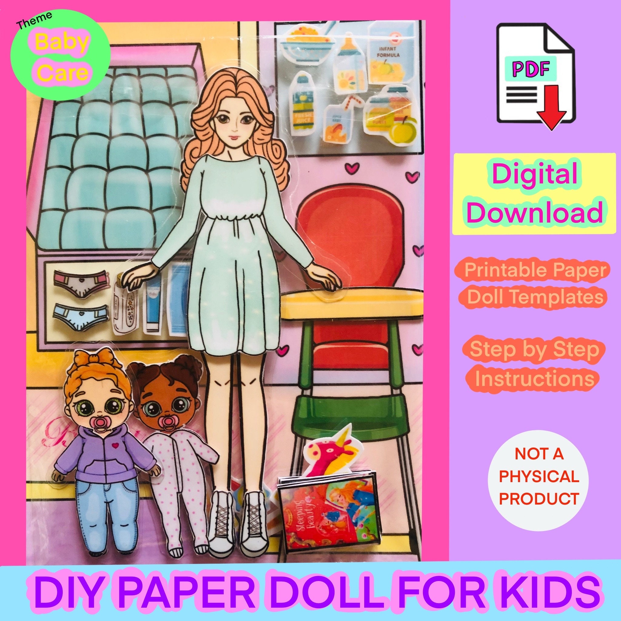 DIY Printable Paper Doll for Kids Baby Care Theme Doll (Instant ...