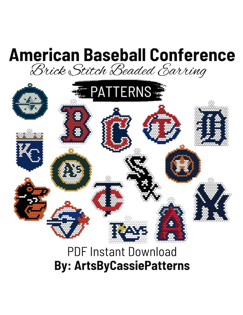 American Baseball Conference Brick Stitch Earring Patterns MLB Brick ...
