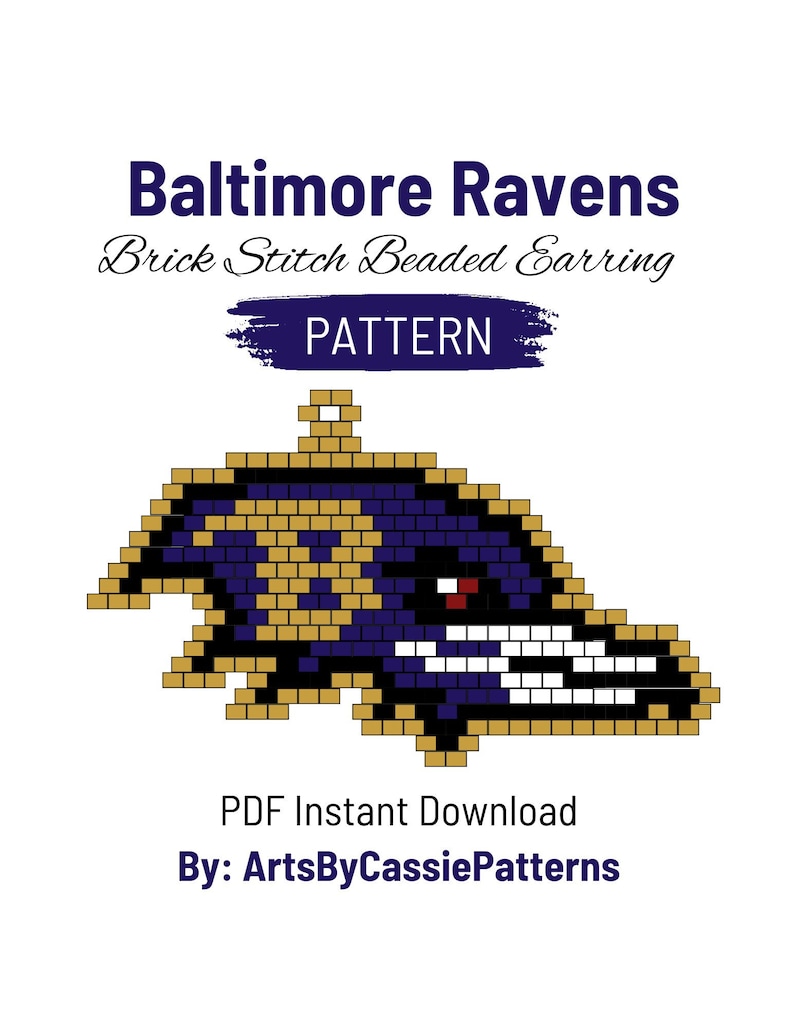 Baltimore Ravens Brick Stitch Earring Pattern NFL Brick Stitch Pattern ...