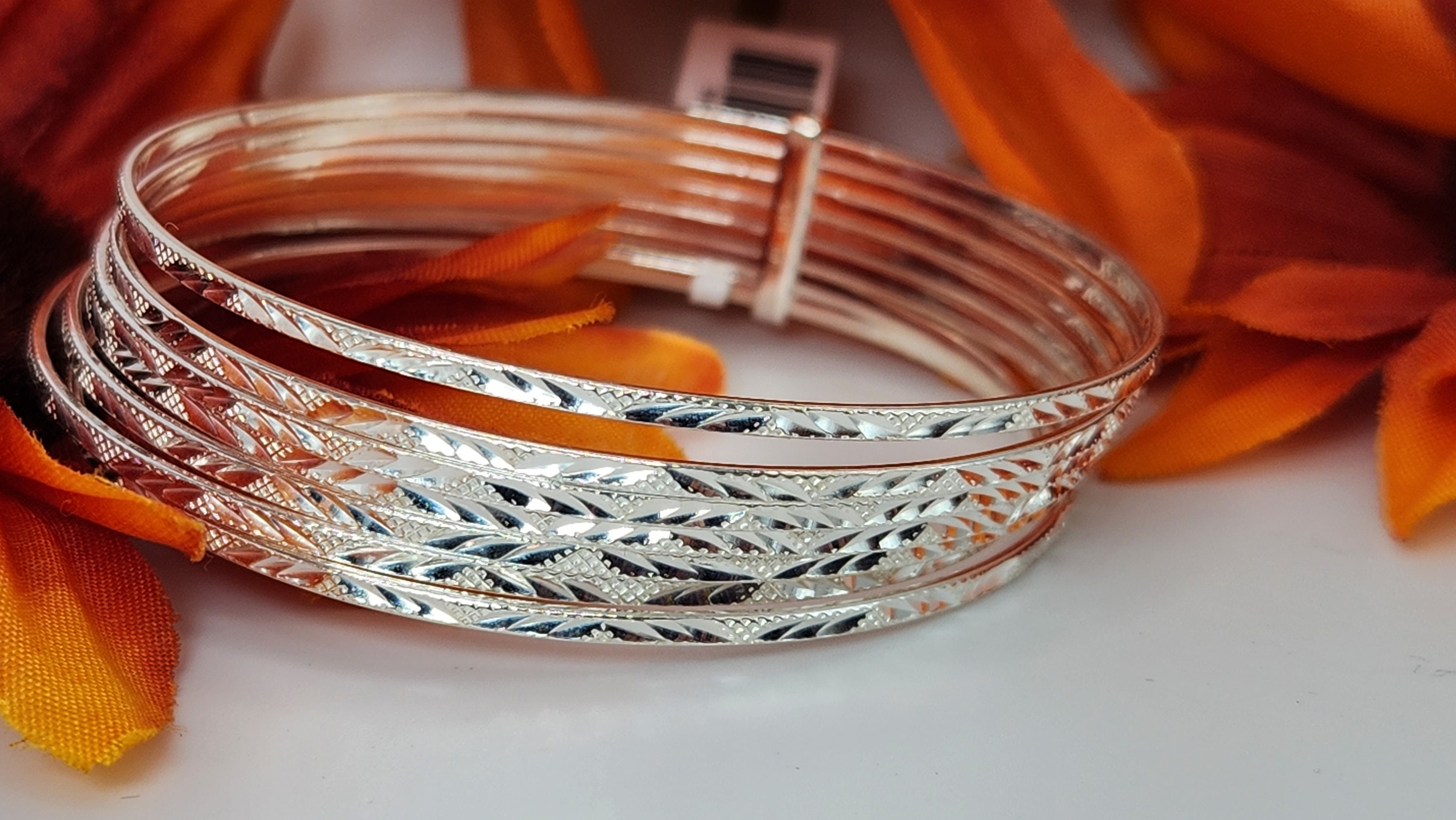 Diamond Cut 7 Days Bangle Set - Silver - Etsy
