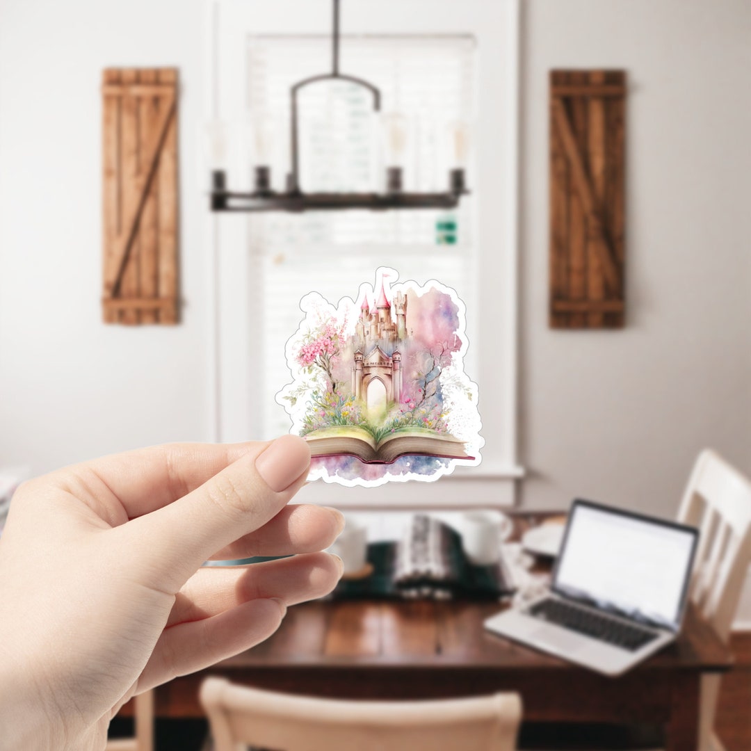 Open Book Sticker, Open Book With Flowers, Fairytale Books, Castle ...