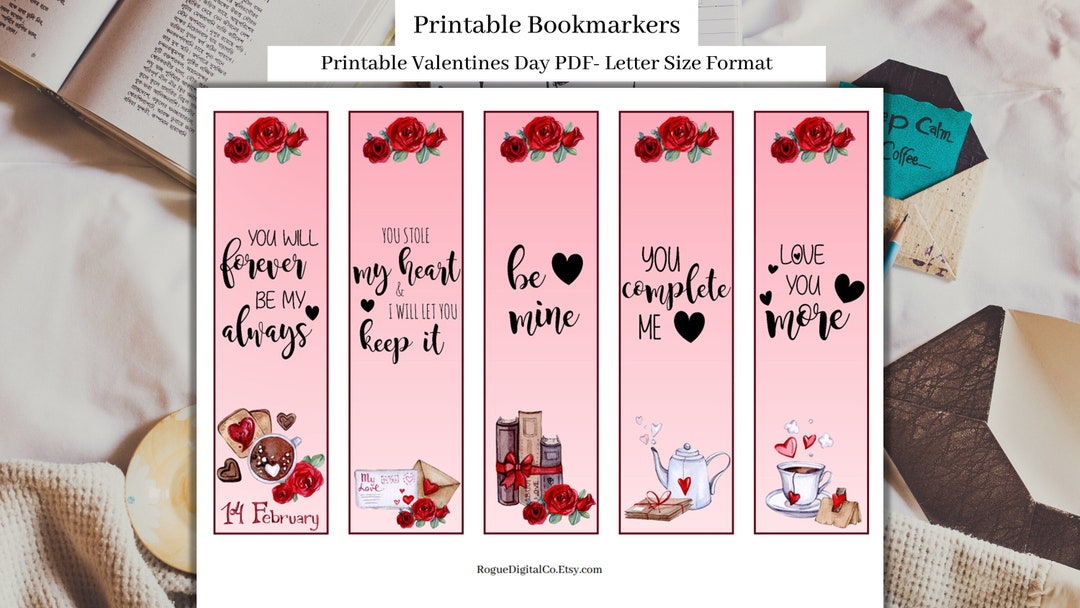 Valentine's Day Bookmarks Set Printable Bookmarks Digital Bookmark ...