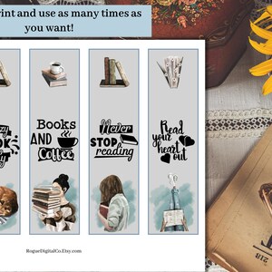 Girls With Books Bookmarks Set Printable Bookmarks Digital Bookmark ...
