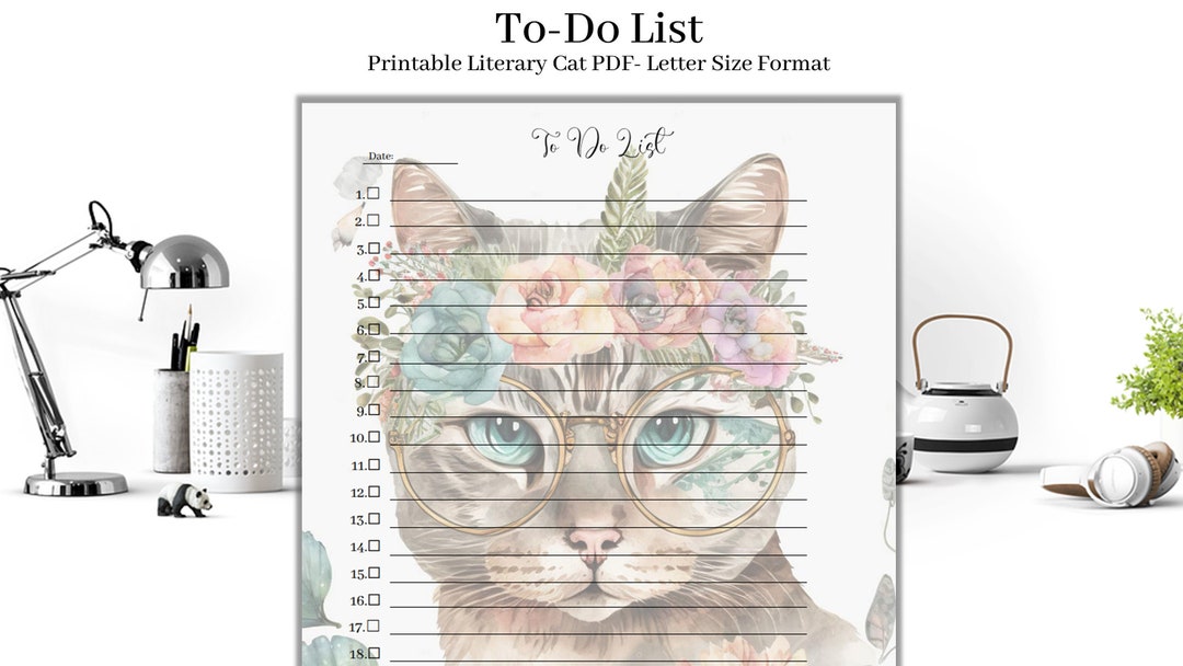 Literary Cat to Do List Printable, Simple to Do List Template ...