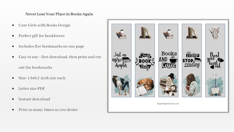 Girls With Books Bookmarks Set Printable Bookmarks Digital - Etsy