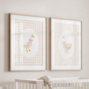 Goose Nursery Print Set, Vintage Goose Nursery Art, Baby Girl Nursery ...