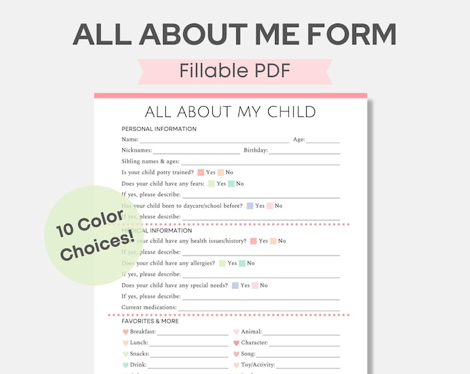 Editable Child Information Form Template | Daycare, School (digital ...