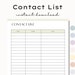 Printable Contact List, Contact List Sheet, Phone Number List, Contacts ...
