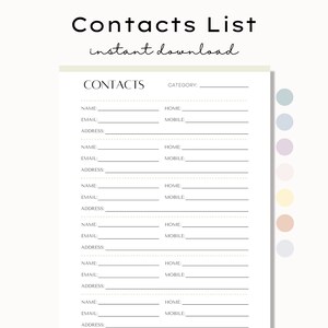 Printable Contact List Sheet, Client Contact Info, Address Book ...