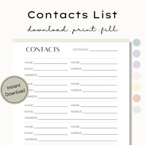Printable Contact List Sheet Client Contact Info Address - Etsy