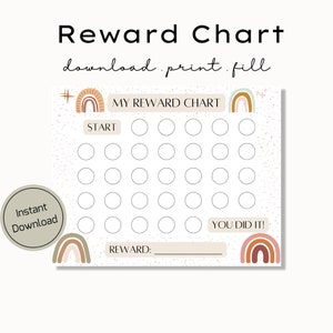 Boho Rainbow Reward Chart Printable Sticker Chart Rainbow - Etsy